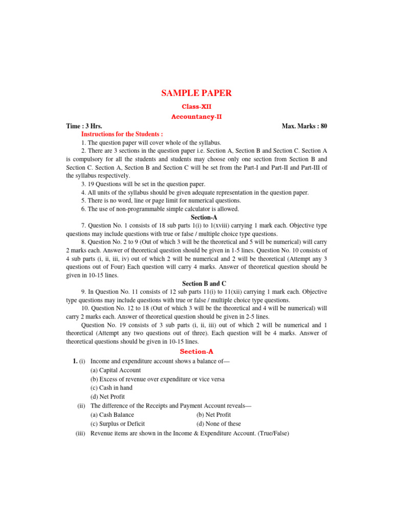 Sample Paper Accountancy-II | PDF | Debits And Credits | Balance Sheet