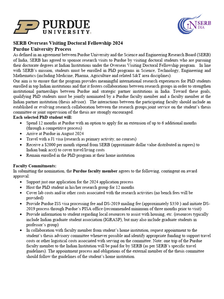 SERB 2024 Doctoral Fellowship Guide | PDF