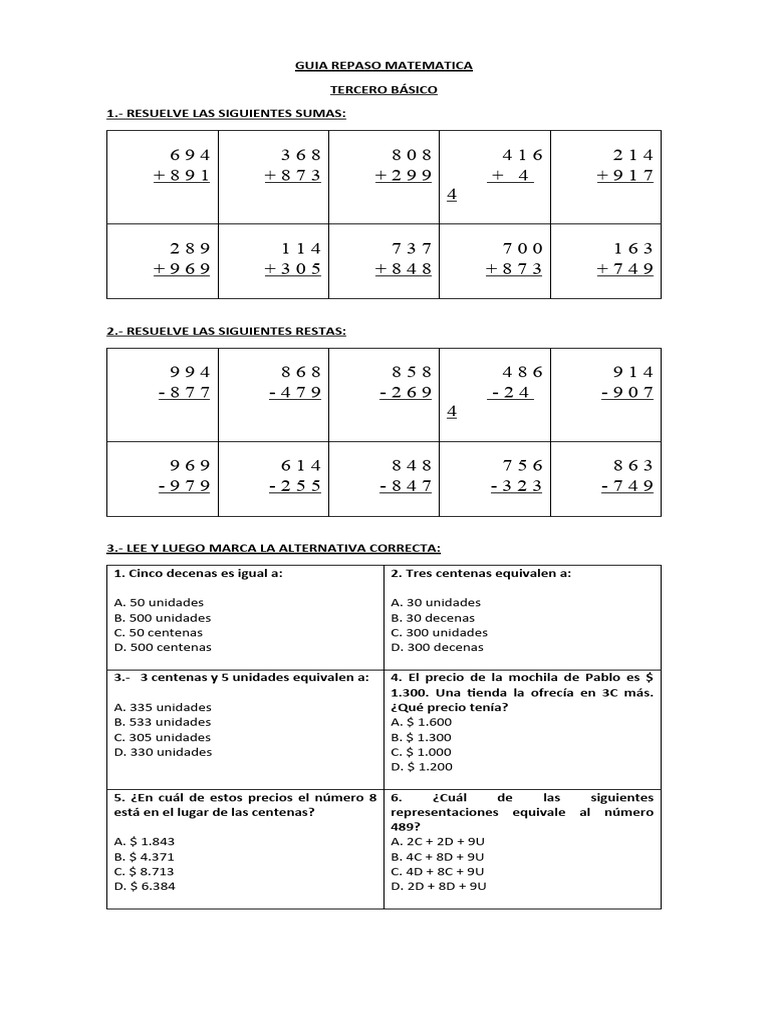 Guia Repaso Matematica | PDF