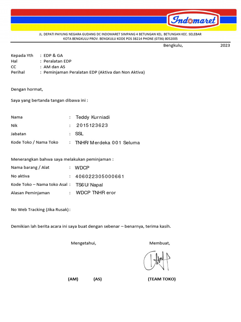 BA Peminjaman WDCP | PDF