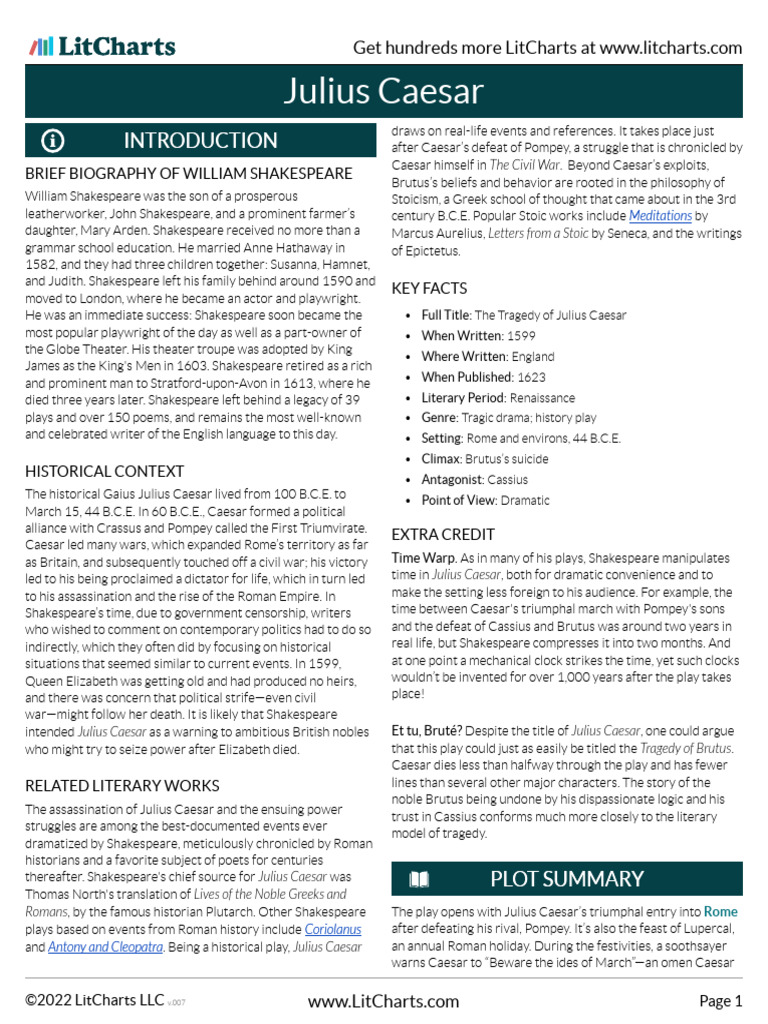 Julius Caesar LitChart | Download Free PDF | Julius Caesar | Mark Antony