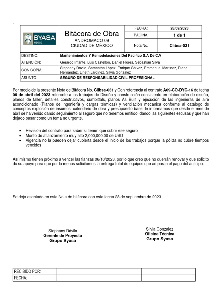 A09 Bitacora Clibsa 0031 | PDF