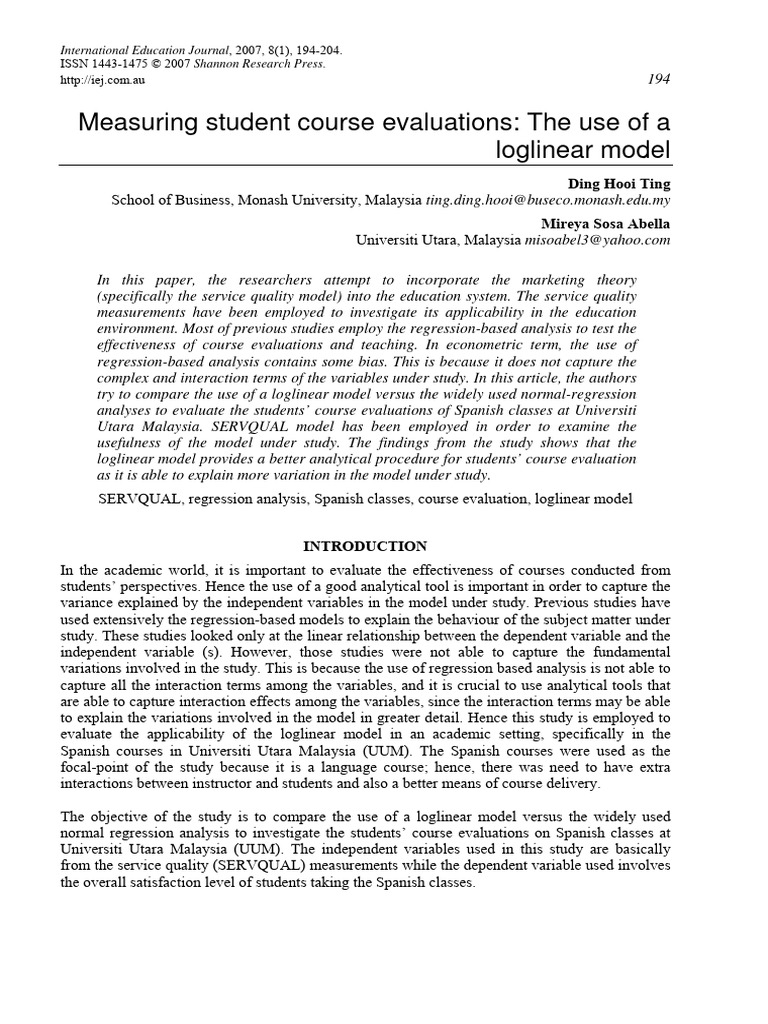 The Use of A Model Loglinear | PDF