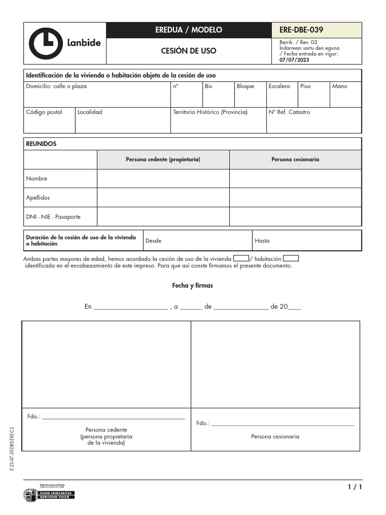 Formulario ERE DBE 039 Cas Editable | PDF | Autenticación ...