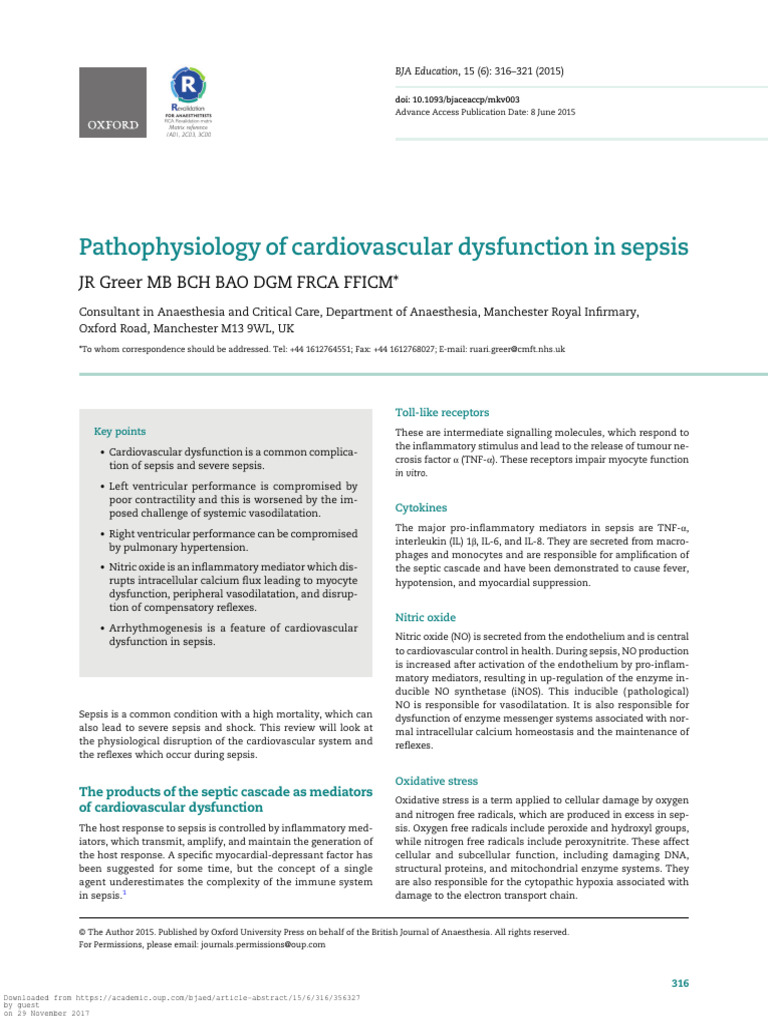 Pathophysiology of Cardiovascular Dysfunction in Sepsis | PDF ...