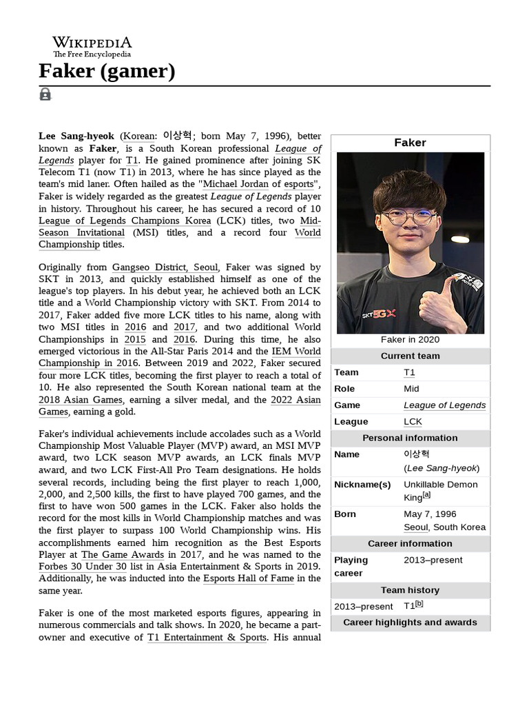 Faker (Gamer) | PDF | Sports Competitions