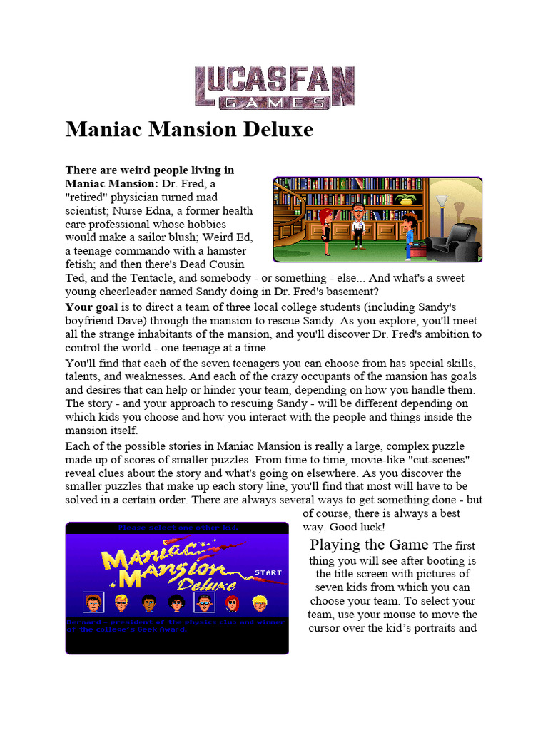 Maniac Mansion Deluxe Handbook | PDF