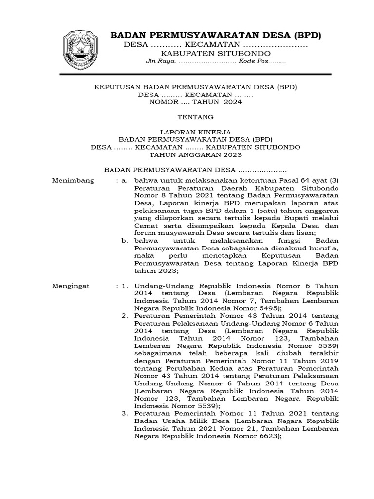 SK - Laporan Kinerja BPD (WWW - Ciptadesa.com) | PDF