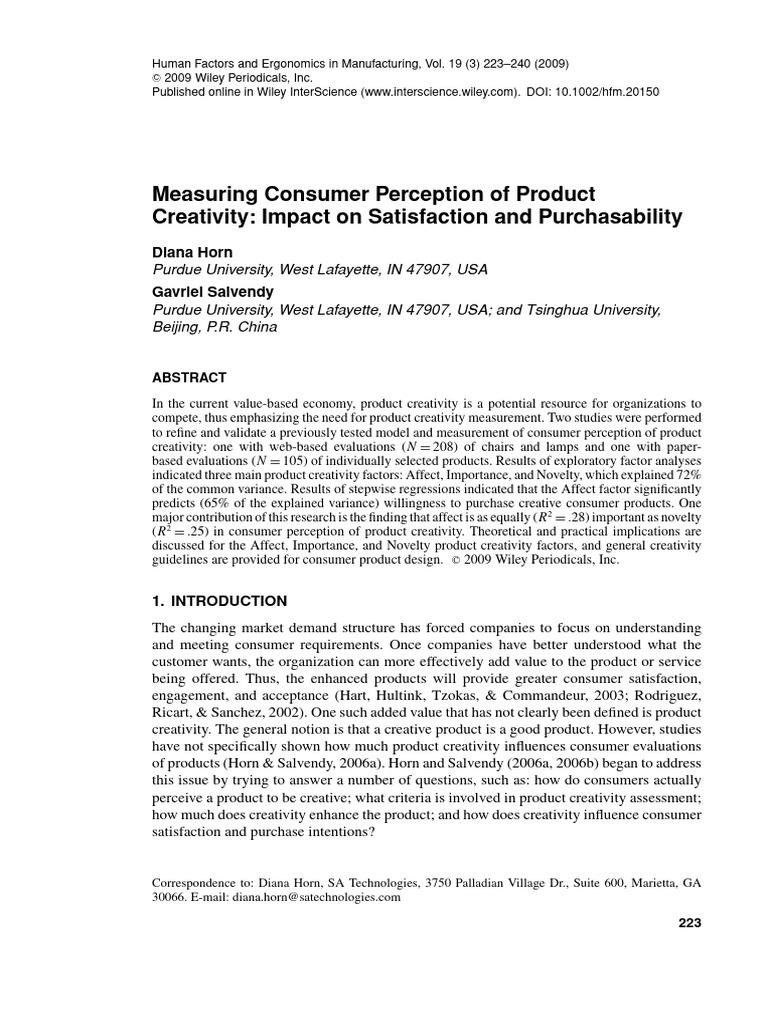 Hum Ftrs Erg MFG SVC - 2009 - Horn - Measuring Consumer Perception of Product Creativity Impact ...