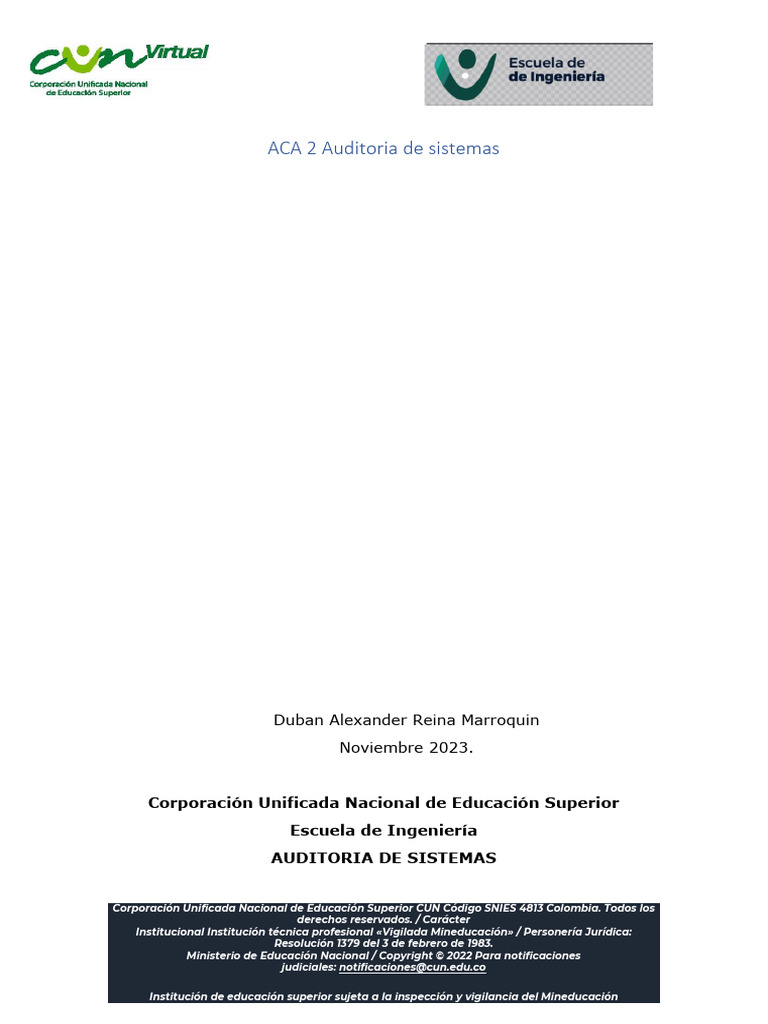 ACA 2 Auditoria de Sistemas | PDF