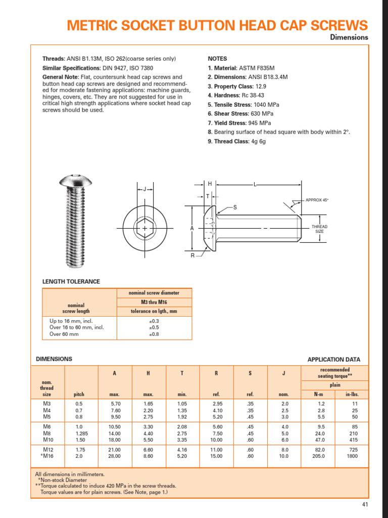 Din 9427 - Metric Socket Button Head Cap Screws | PDF | Screw | Applied ...