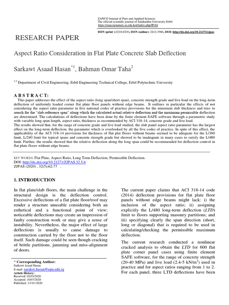 Aspect Ratio Consideration In Flat Plate Concrete Slab Deflection Pdf