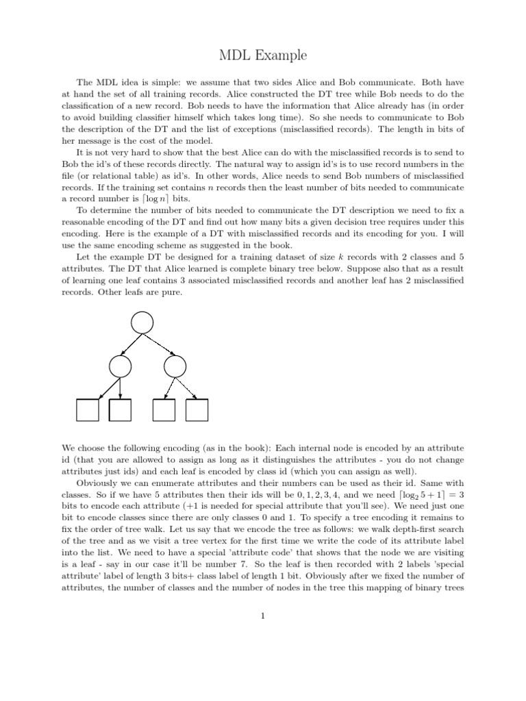 MDL Example Explains Encoding Decision Trees & Communicating Classifications | PDF | Code ...