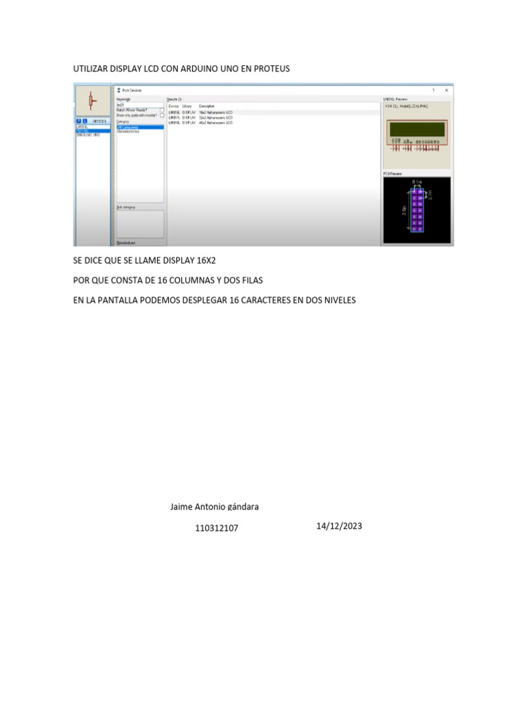 Utilizar Display LCD Con Arduino Uno en Proteus | PDF | Computadoras Utilizar Display LCD Con Arduino Uno en Proteus | PDF | Computadoras