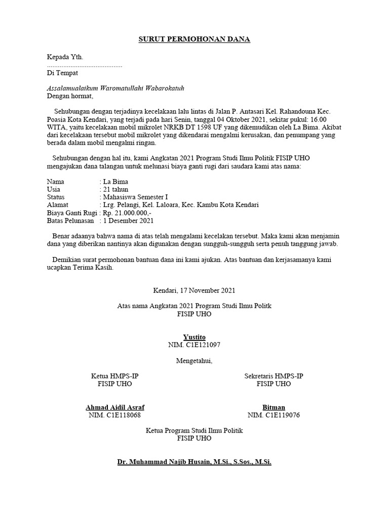 Surat Permohonan Bantuan Dana | PDF