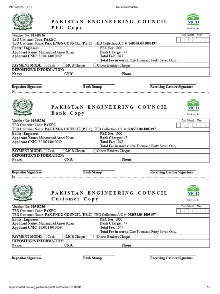 Generate Voucher | PDF | Cheque | Banks