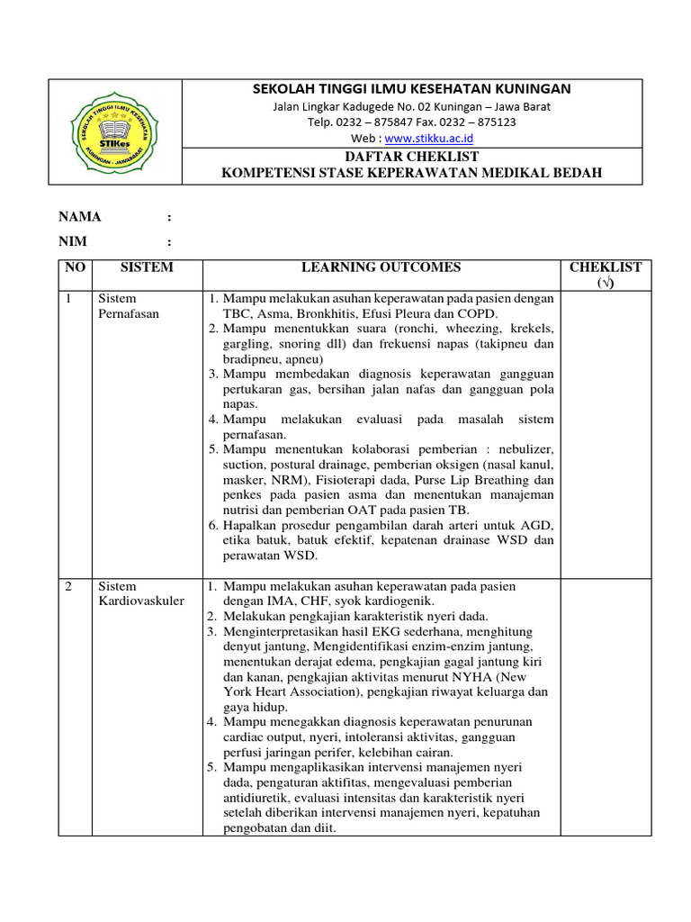 Lembar Checklist KMB Mahasiswa | PDF | Sains & Matematika