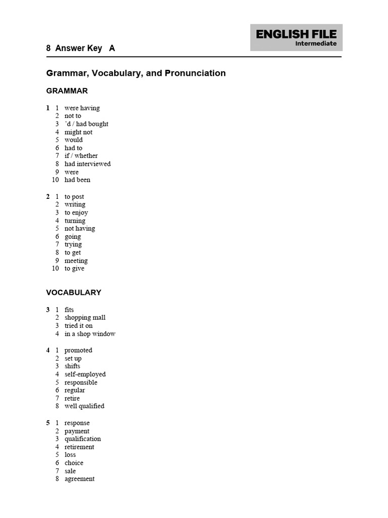 English File Intermediate Test 8 Answers | PDF | Communication | Vocabulary