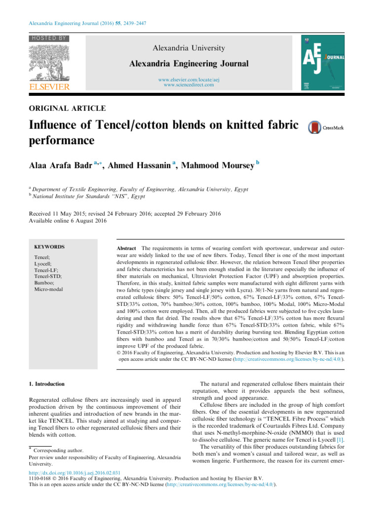 Tencelcotton Blends On Knitted Fabric | PDF | Textiles | Fibers