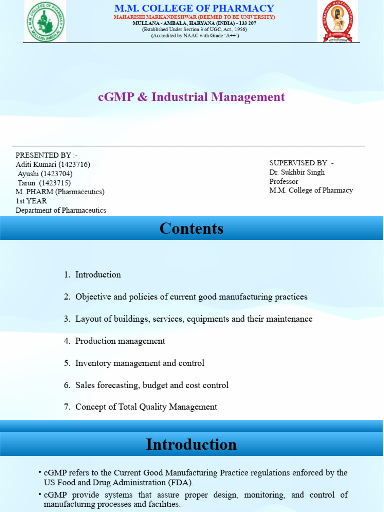CGMP Presentation | PDF