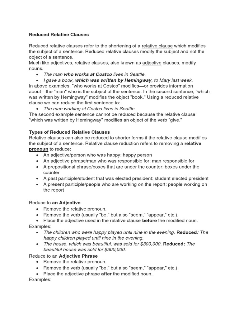 Grammar Tips: Reduced Clauses | PDF | Verb | Adjective