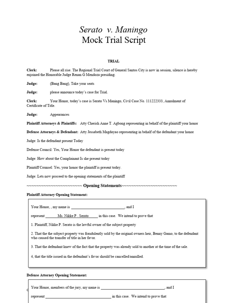 Mock Trial in The Classroom Full Mock Trial Script | PDF