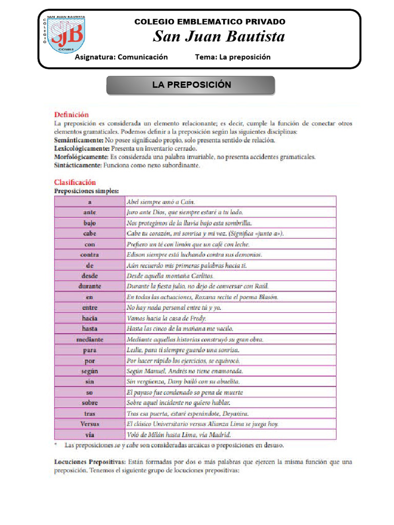 La Preposición | PDF
