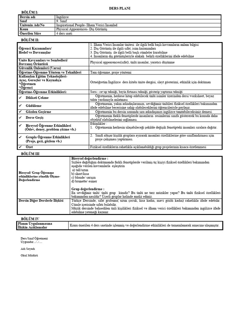 Ders Planı-Esma Beşik | PDF