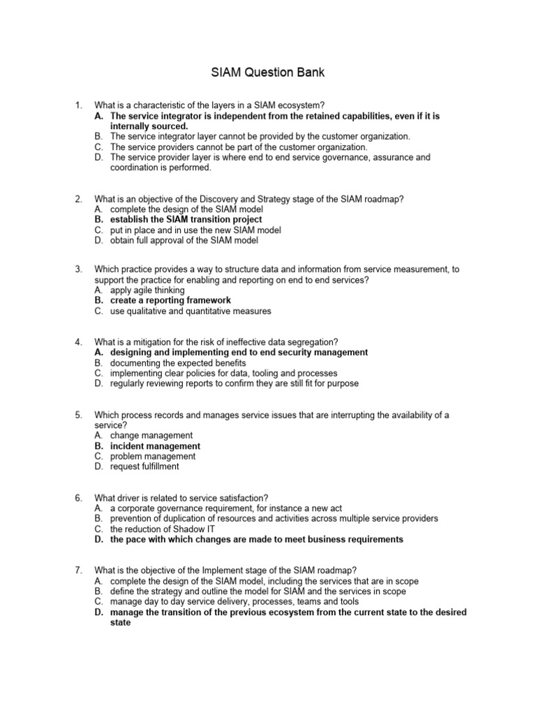 SIAM Certification Exam Question Bank | PDF