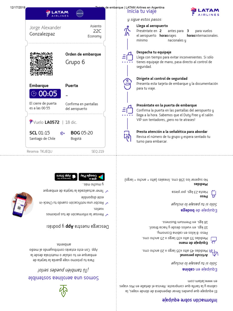 Tarjeta de Embarque LATAM Airlines | PDF