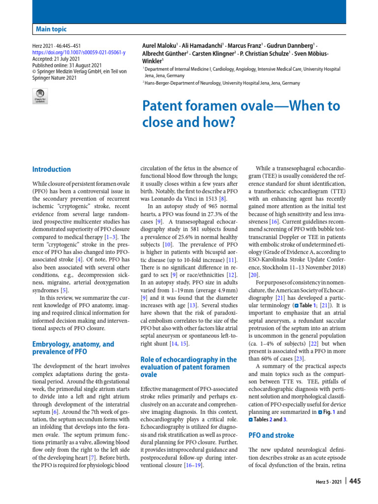 Patent Foramen Ovale-When To Close and How?: Main Topic | PDF | Stroke ...