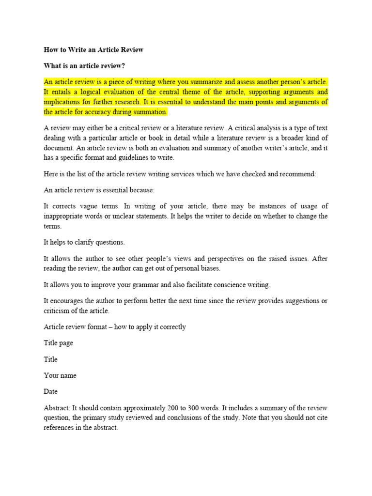 How To Write An Article Review | PDF | Argument | Evaluation