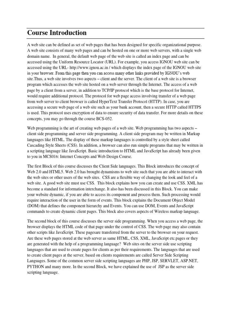 BCS-053 Web-Prog CombinedBook | PDF | World Wide Web | Internet & Web