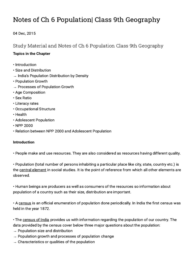 Class 9 Geography: Population Insights | PDF