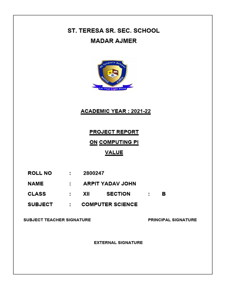 Compute Pi Value Project Pdf Pi Area