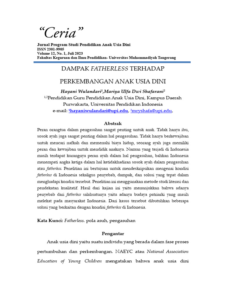 Dampak Fatherless Pada AUD | PDF