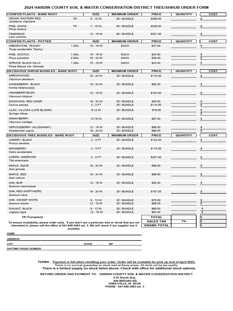 2024 Tree Order Form | PDF | Botany | Trees