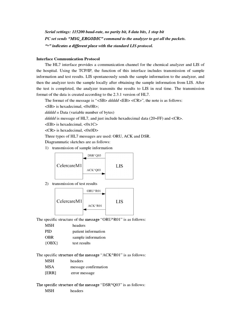 HL7 Protocol for Chemical Analyzers | PDF