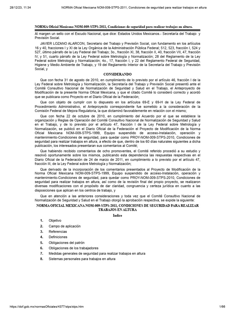 NORMA Oficial Mexicana NOM-009-STPS-2011, Condiciones de seguridad para ...