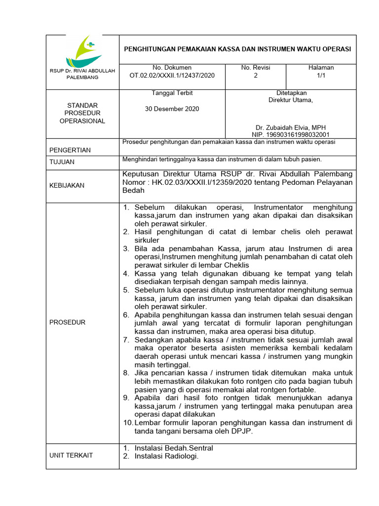 Penghitungan Pemakaian Kassa Dan Instrumen Waktu Operasi | PDF
