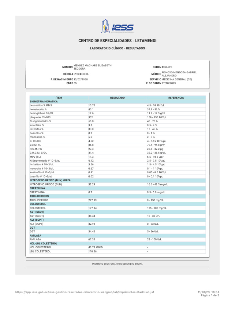 Resultados de Laboratorio | PDF | Medicina Interna | Nutrientes