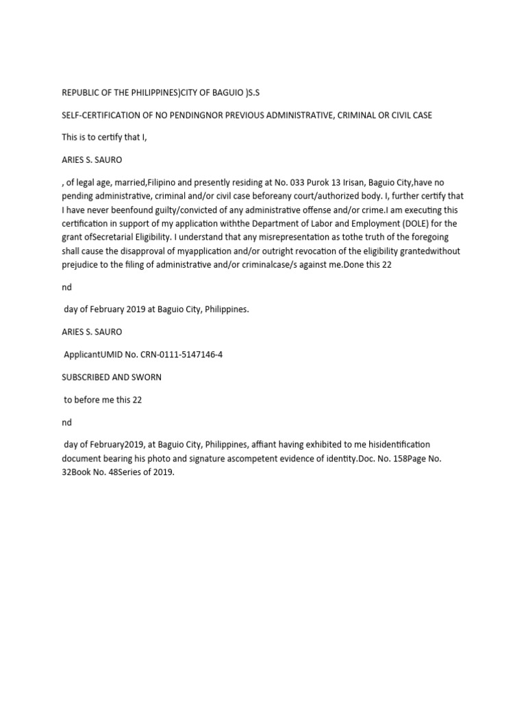 Certification of No Pending Case | PDF