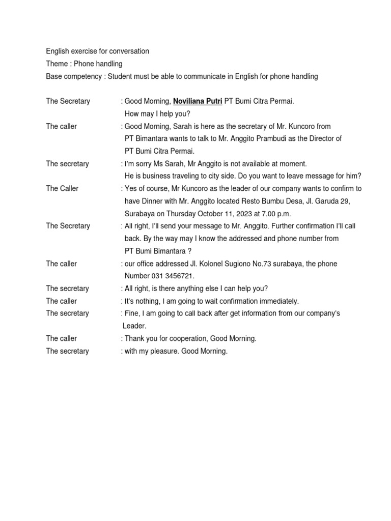 English Exercise For Conversation PDF | PDF