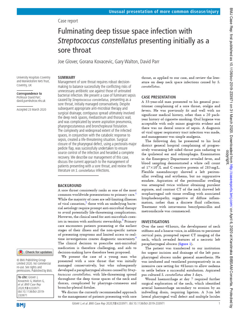 Fulminating Deep Tissue Space Infection With Streptococcus Constellatus ...