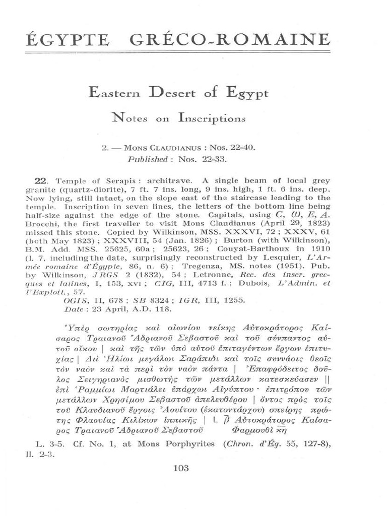 Eastern Desert of Egypt. Notes On Inscriptions (Meredith, David) (1954 ...