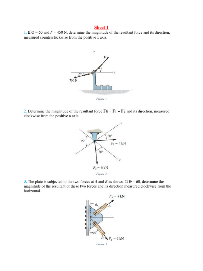 Mechanics Course (Statics - Sheet 1) | PDF