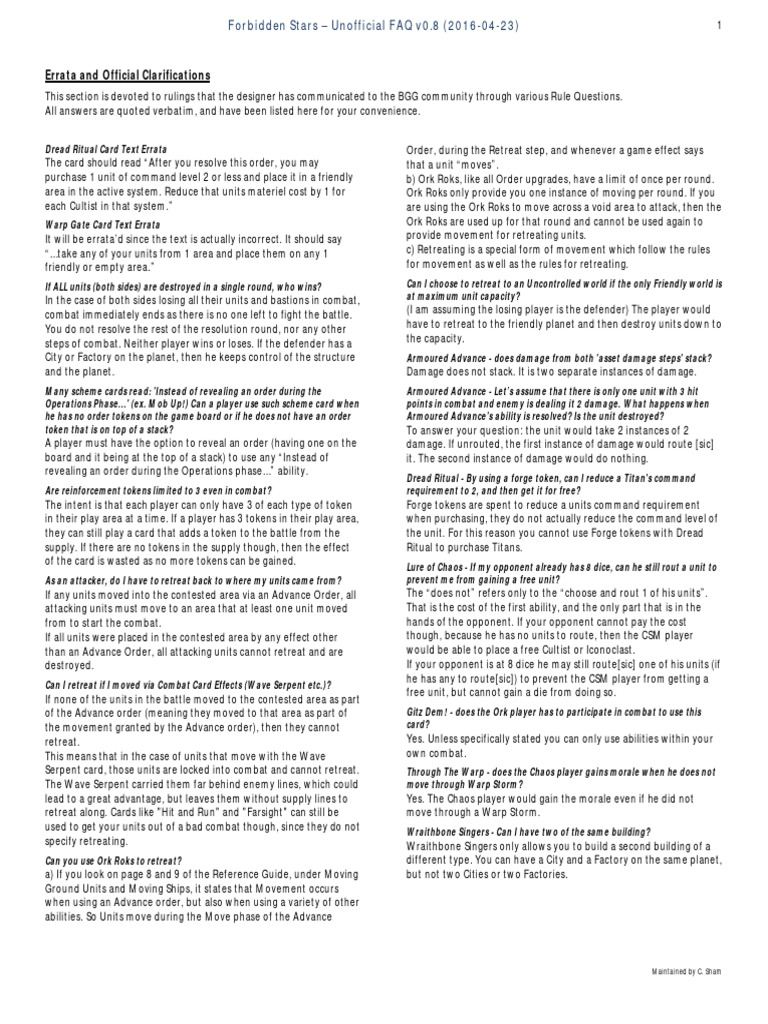 Forbidden Stars - Unofficial FAQ v0.9 | PDF | Battles | Warfare