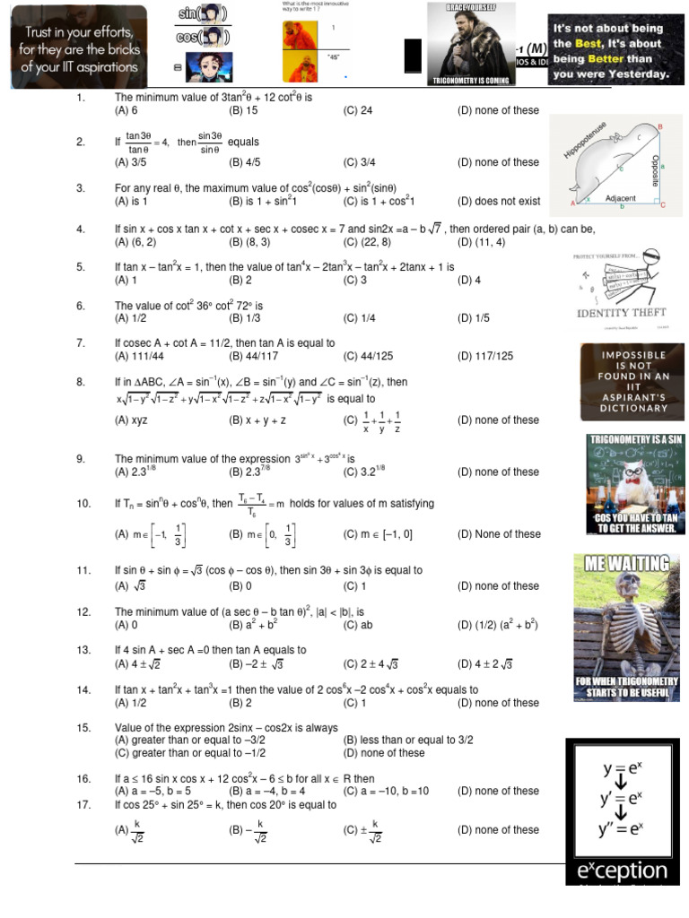 Trigonometry Rations & Identity (MAINS) | PDF