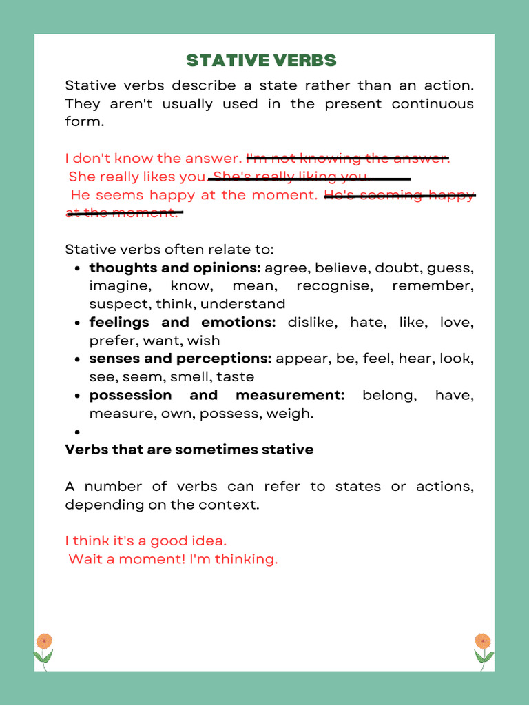 Stative Verbs | PDF | Self-Improvement