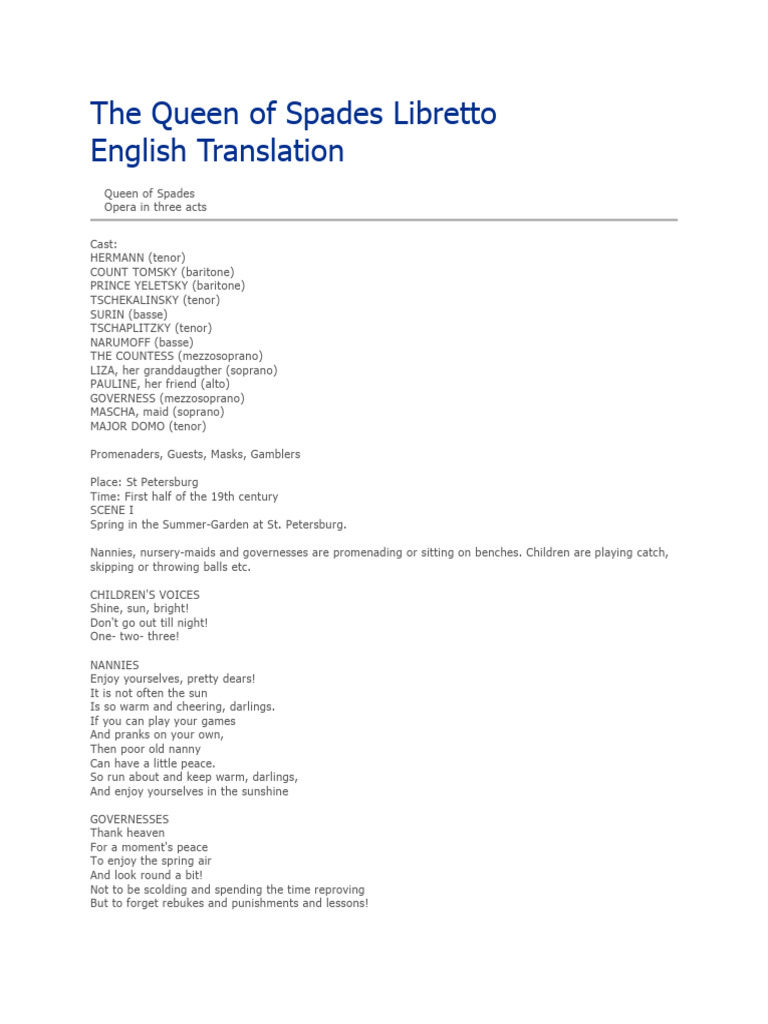 Queen of Spades LIbretto English | PDF